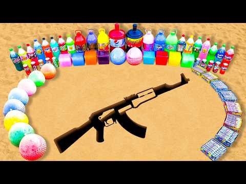 How to make Giant Machine Gun with Rainbow Orbeez & Big Balloons Fanta, Mtn Dew, Coca Cola vs Mentos