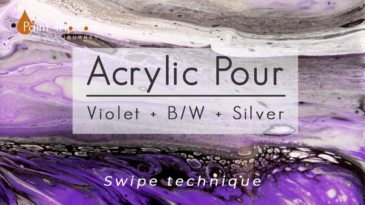 EASY PURPLE SWIPE - Acrylic Pouring w/ Black/white/silver/violet - YouTube