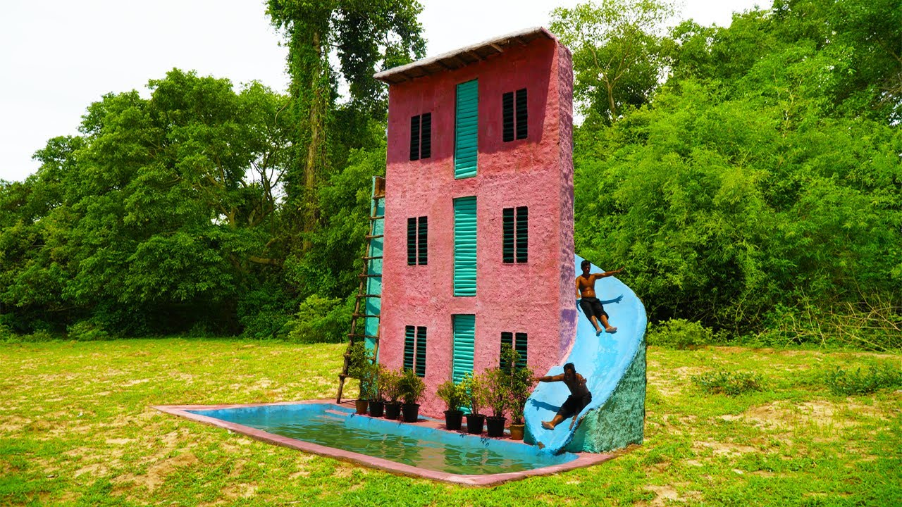 We built a great mud house with a swimming pool and a great water slide ...