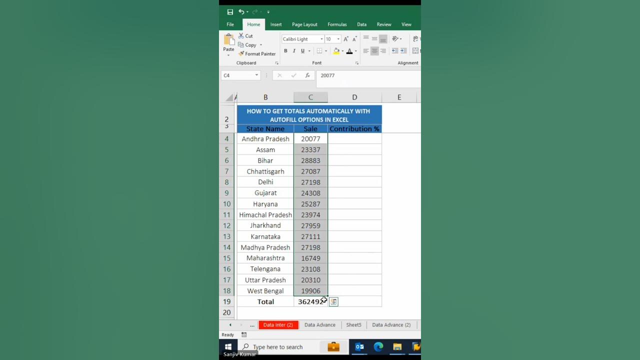 Excel Tips🔥how To Get Totals Automatically With Autofill Options In Exceexcelexceltips