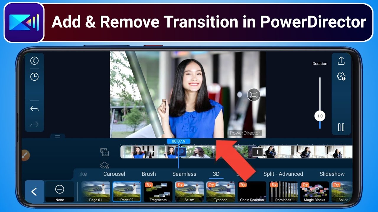 How to Add & Remove Transition in Videos in PowerDirector App - YouTube