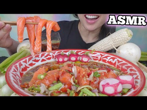 ASMR *THE BEST SPICY SALMON + FRESH VEGGIES + CHICKEN SKIN (EATING ...