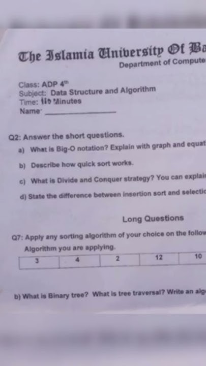 adp 4th semester data structure and algorithm past paper#iub #viral #education - YouTube