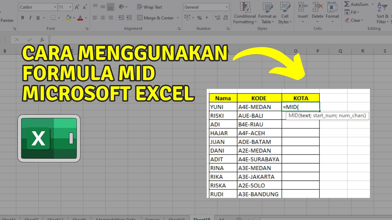 Cara Menggunakan Formula Mid Di Excel - YouTube