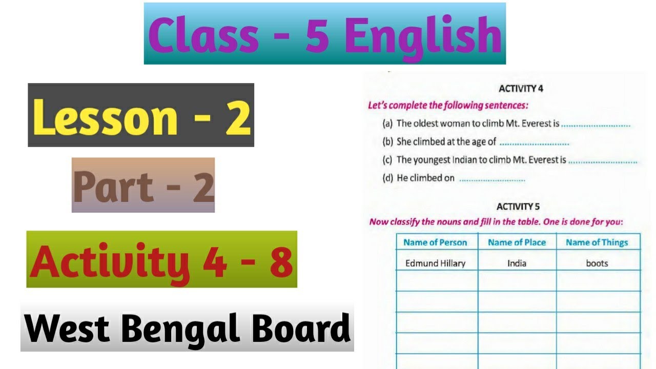 Class 5 English Lesson 2 A Feat on Feet Activity 4 to 8 - YouTube
