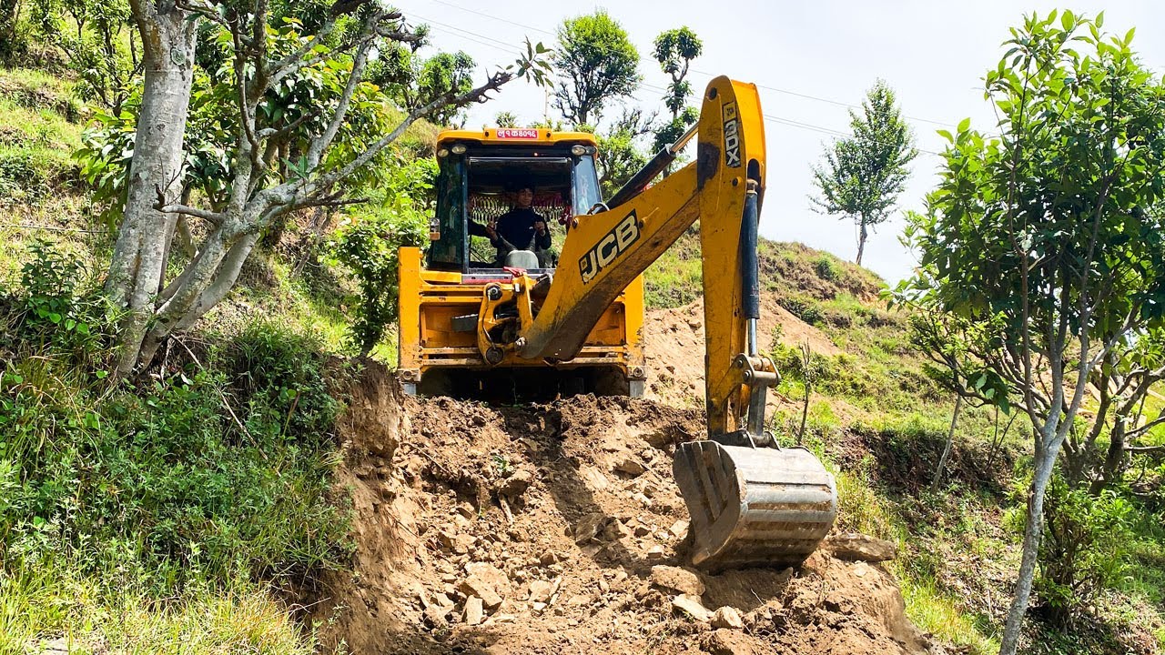 Backhoe Hacks EPIC Mountain Ditch | Excavator Working Video | Backhoe ...