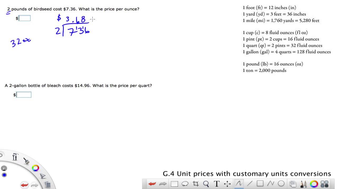IXL Grade 6 G.4 Unit prices with customary unit conversions - YouTube