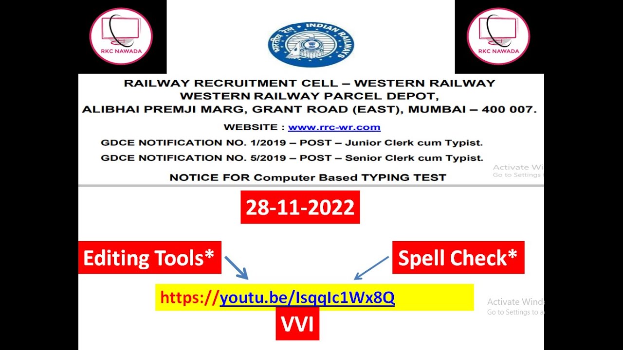 RRC GDCE Typing Test 28-11-2022 Important Instructions Issue by RRC ...