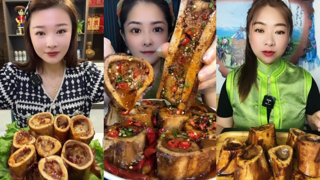 Chinese Food Mukbang Eating Show | Red beef bone marrow | Beef Bone ...