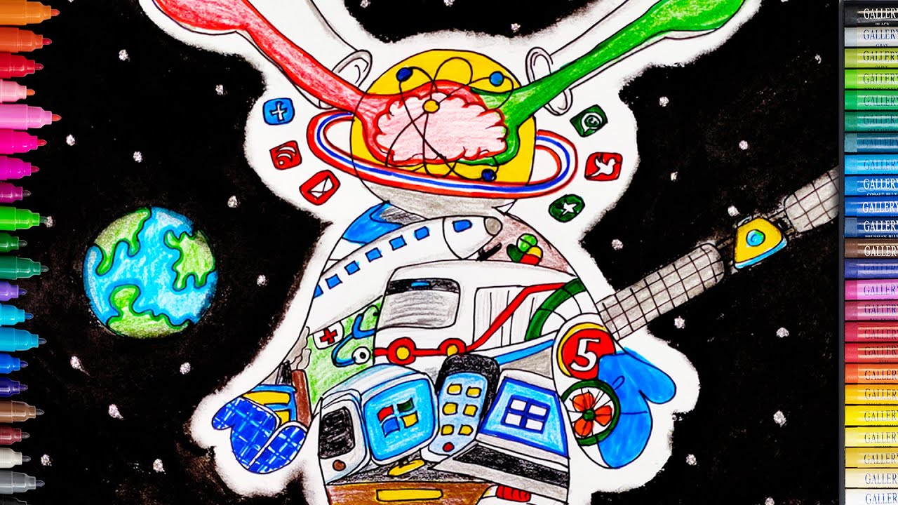 National Technology Day Poster Drawing | Digitalisation in daily life ...