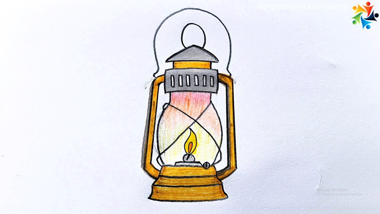 Hariken Drawing | How to Draw and Color a Lantern | Easy Oil Pastel ...