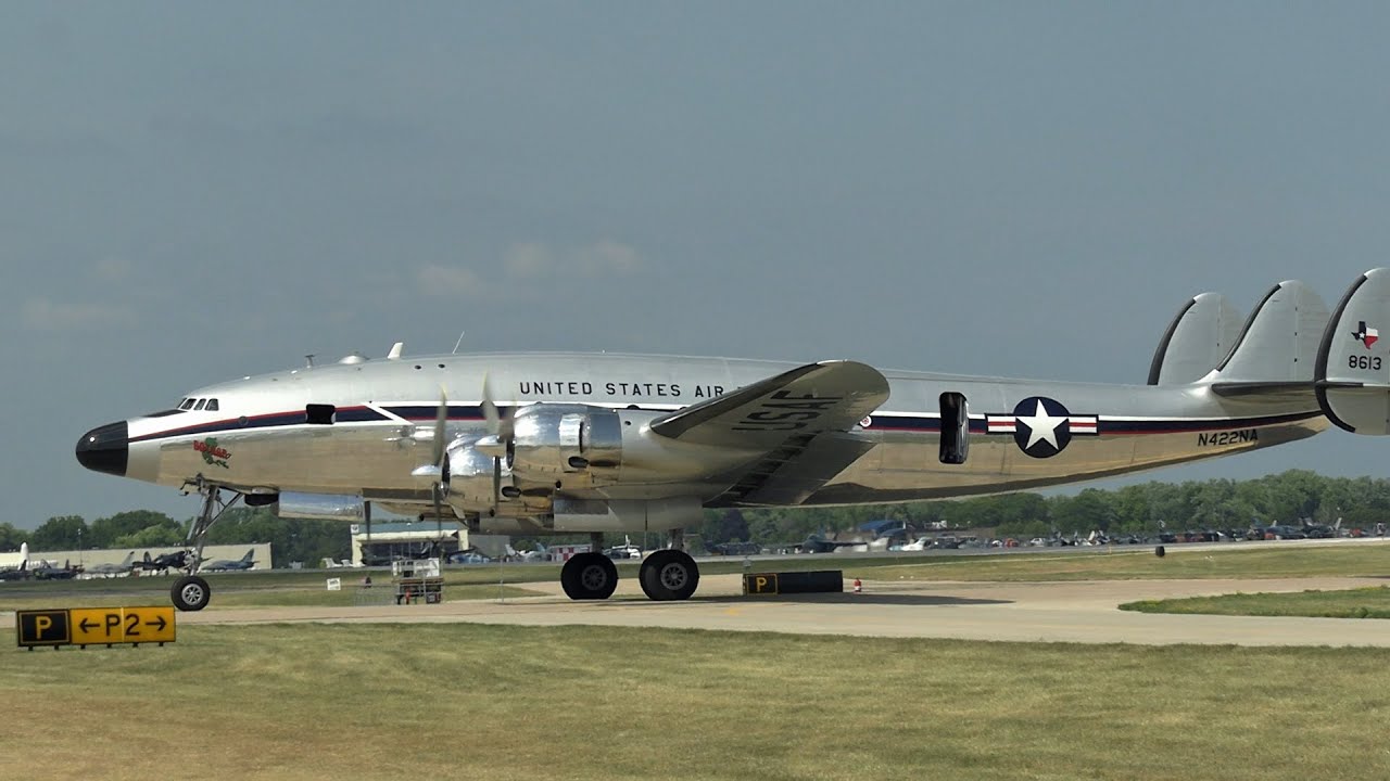C-121 Constellation Closeup Landing and Taxi Oshkosh 2023 - YouTube