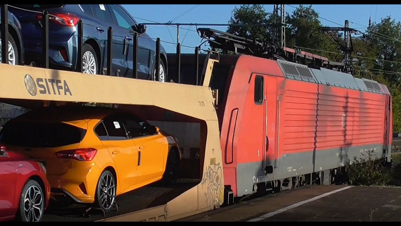 DB freight train full of cars - YouTube