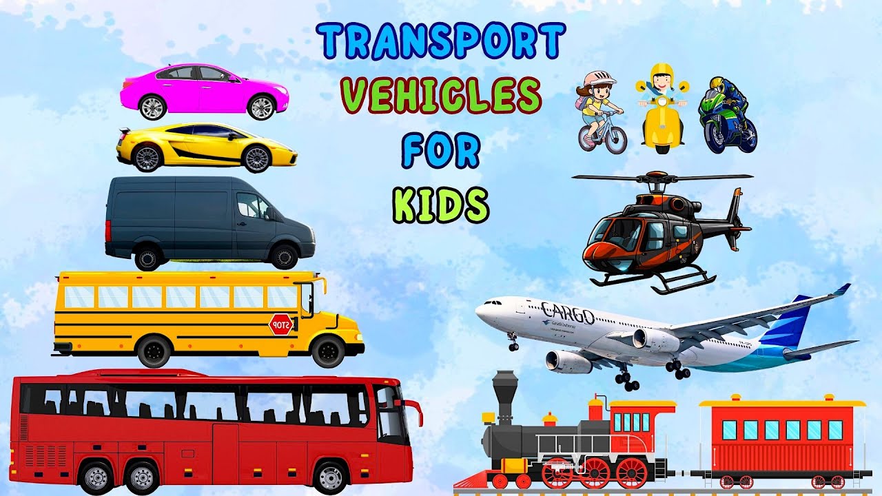 Learn Transport Vehicles, Kids Educational, School Bus, Trucks, Cars ...