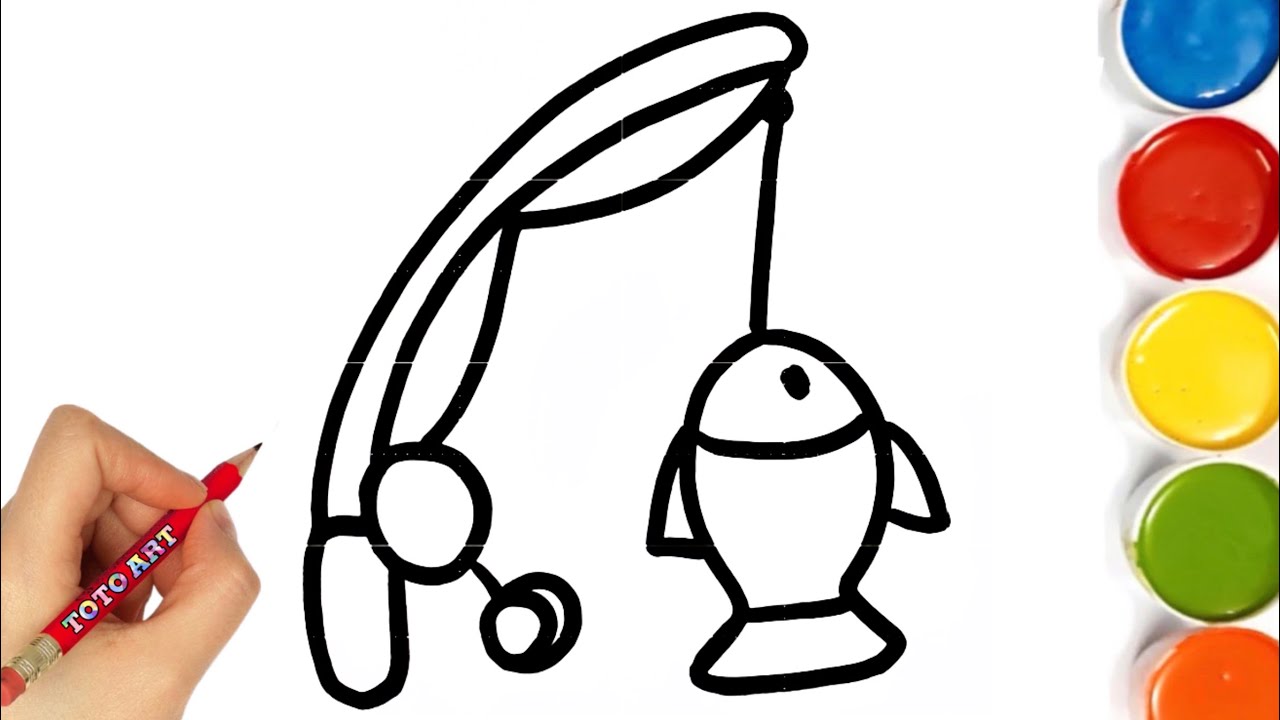 How to draw Fishing rod -Colouring for Kids & Toddlers |Draw, Paint and ...