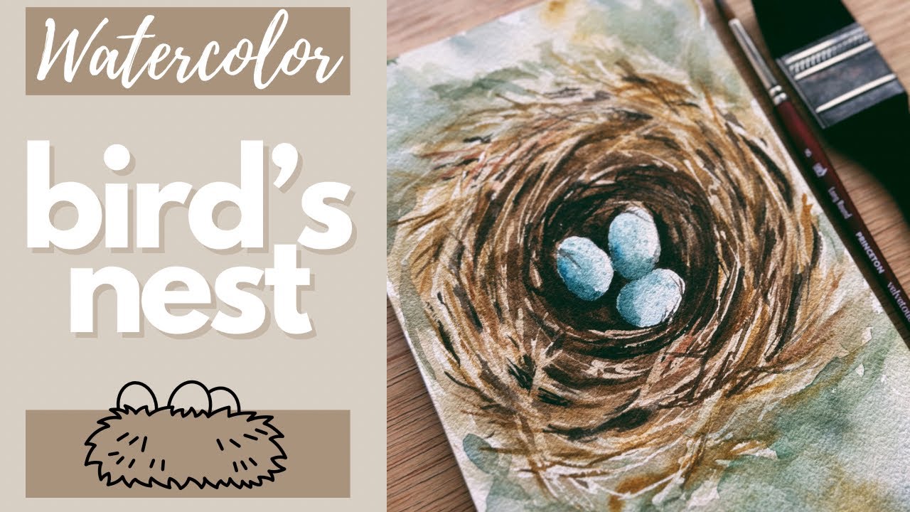 Watercolor spring nest - step by step tutorial - YouTube