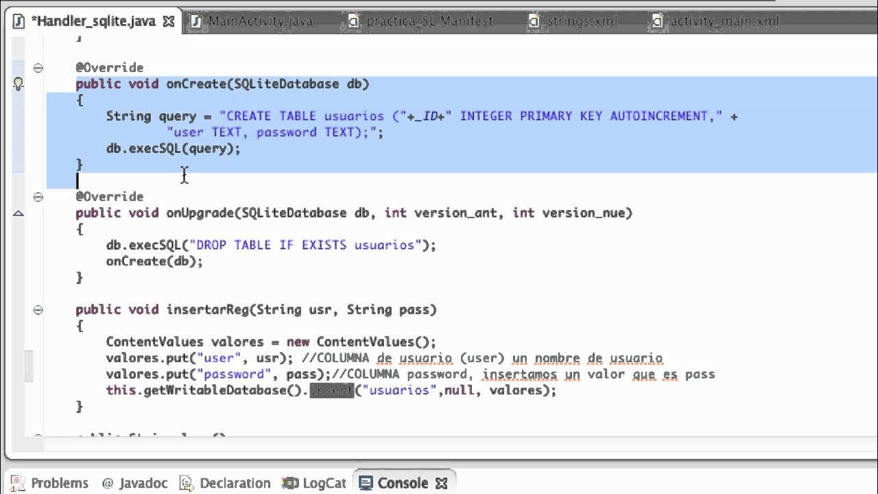 Tutorial Android - SQLite, insertando registro a la base de datos (parte 2) - YouTube