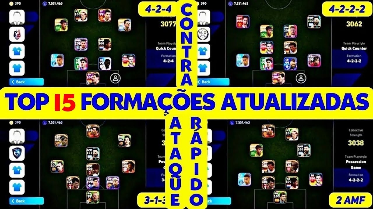 Melhores Formações Para Contra Ataque Rápido Efootball 2024 Mobile 😍