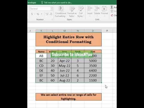 Highlight Entire Row with conditional Formatting#youtube #shorts #excel#conditional - YouTube