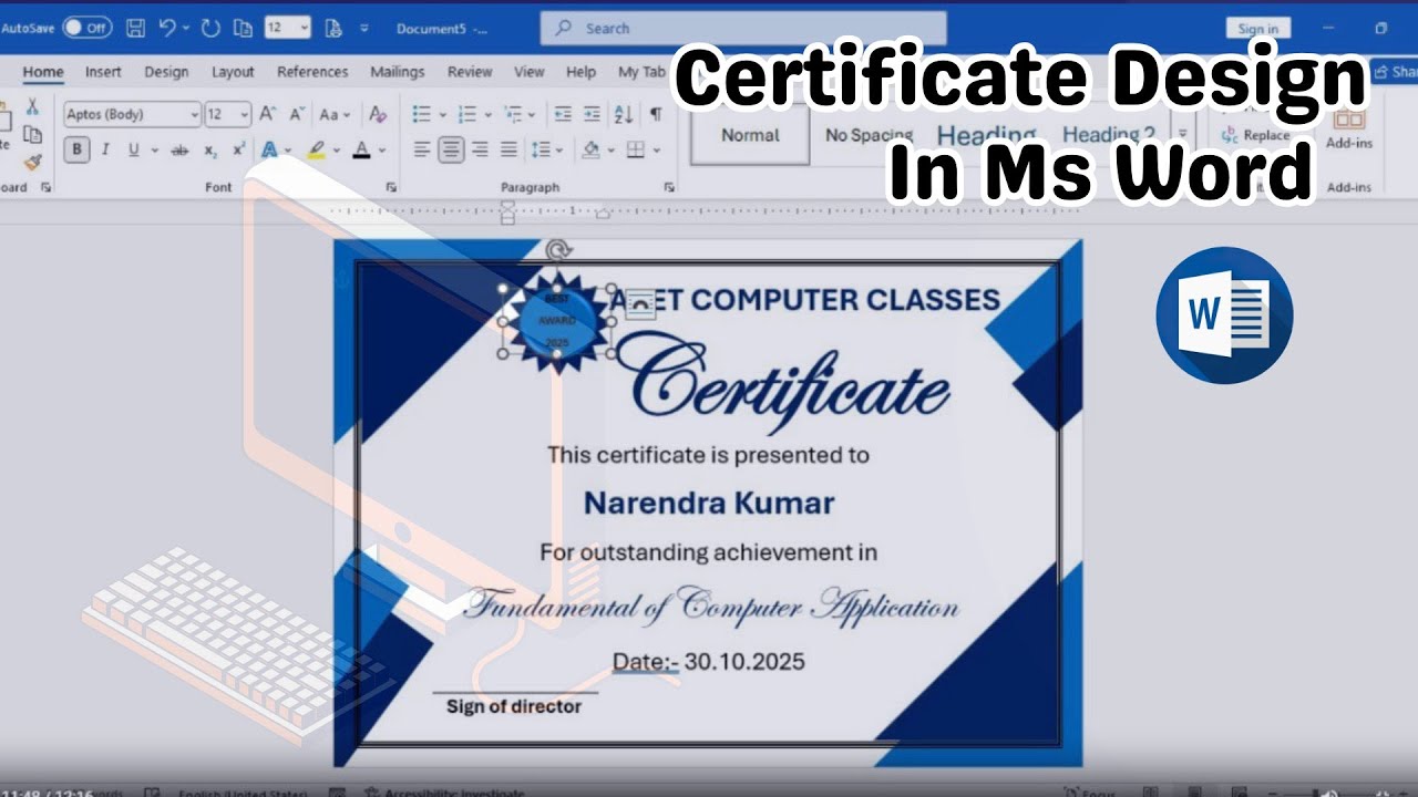 “MS Word Me Professional Certificate Kaise Banaye | WinWord Certificate ...