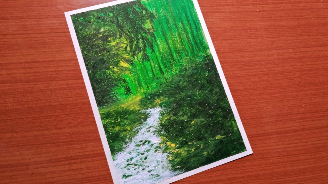 Beautiful green forest oil pastel scenery for beginners/Art with abhay ...