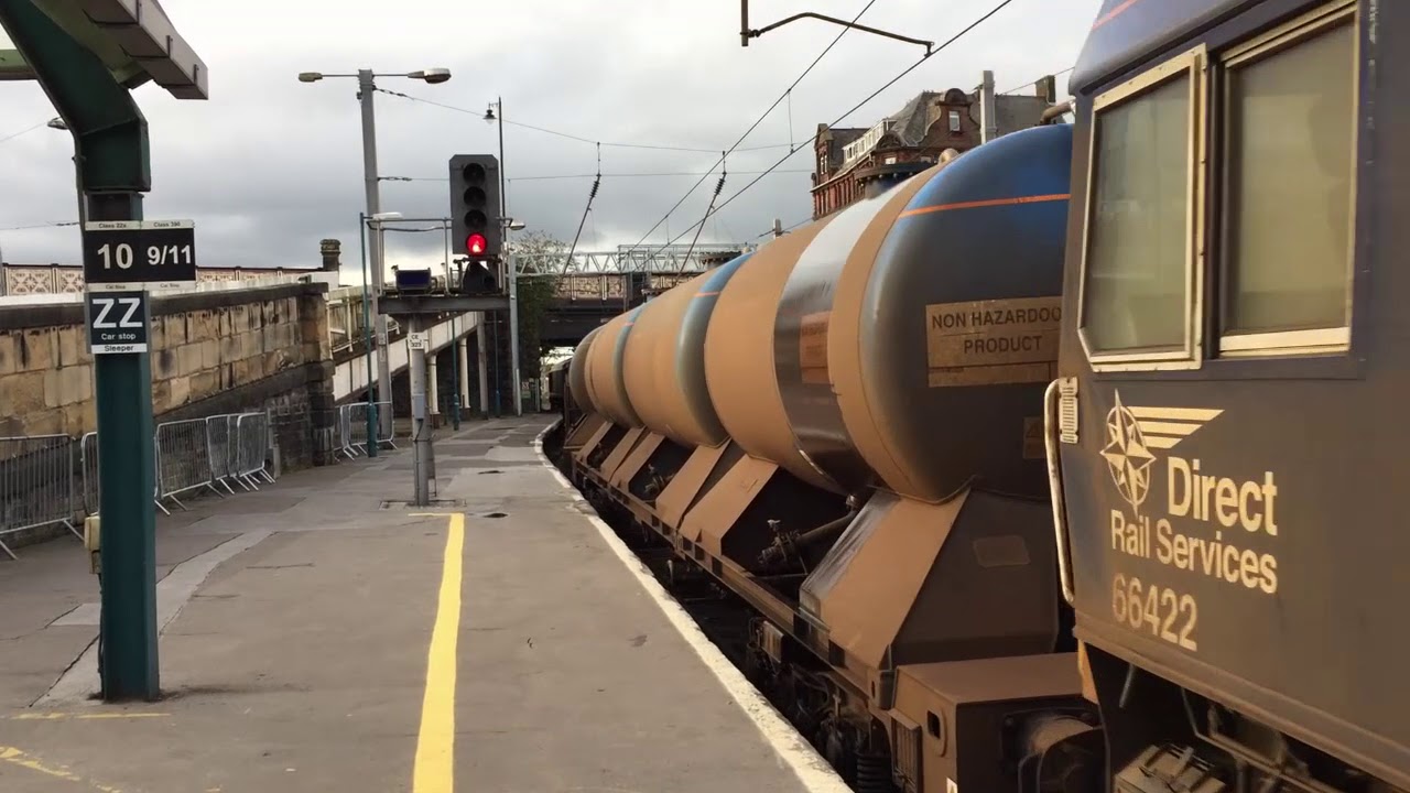 Rail Head Treatment Train (RHTT) passes Carlilse 66422 and 66305 - YouTube