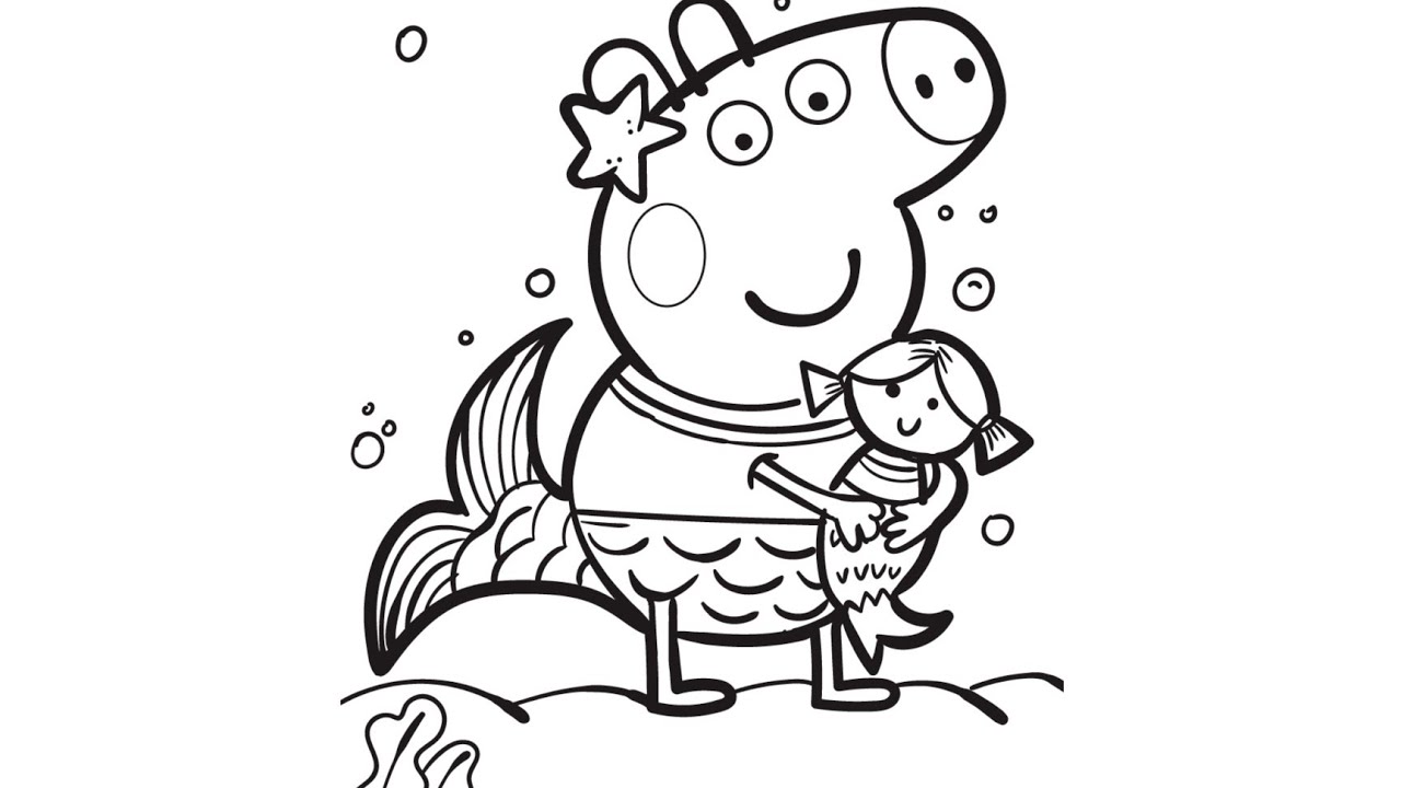 Peppa pig mermaid, Peppa pig drawing and colouring, Peppa pig cartoon ...