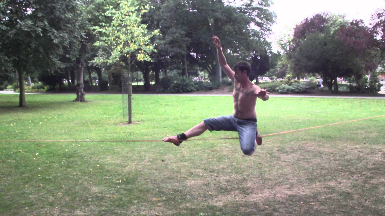 Slackline on a very basic rig - YouTube