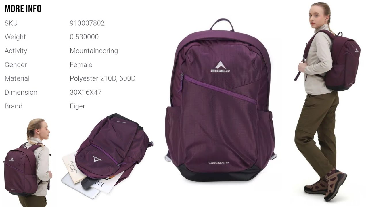 EIGER CASCADE 18 WS LAPTOP 14" BACKPACK PURPLE 18L || 910007802 || TAS ...