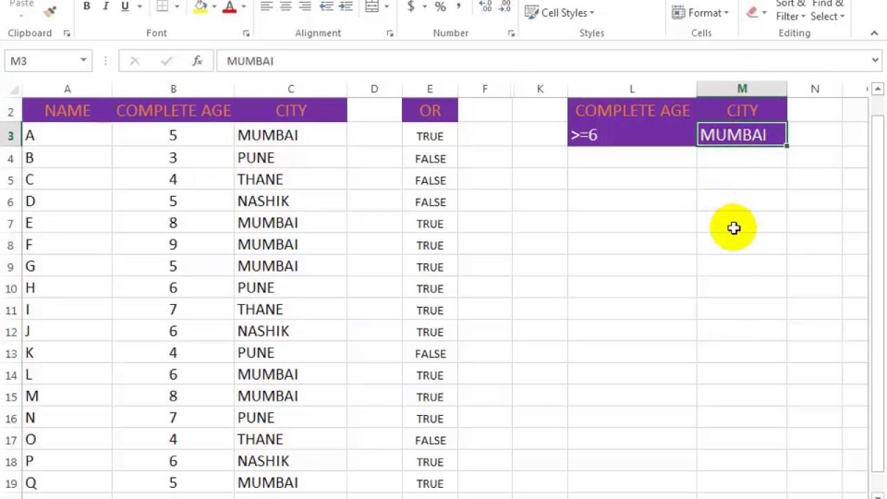 Advanced Excel In Marathi 3 Or Function Youtube