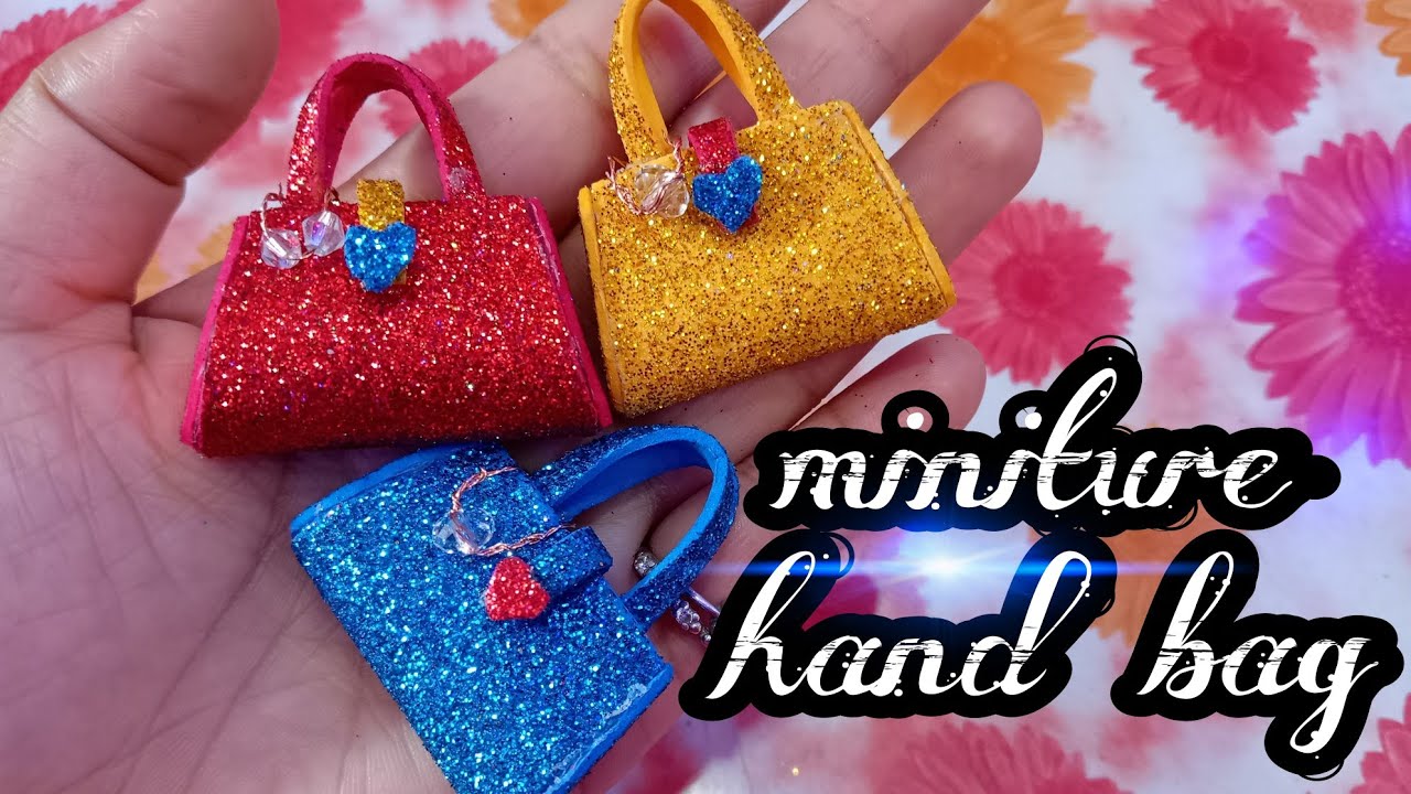 how to make a mini hand bag//glitter paper craft//miniture craft - YouTube