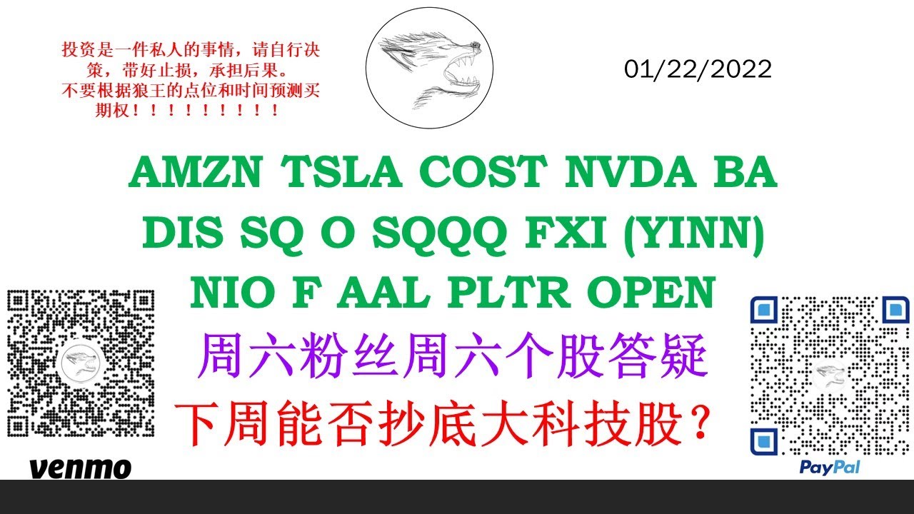 AMZN TSLA COST NVDA BA DIS SQ O SQQQ FXI (YINN) NIO F AAL PLTR OPEN 周六粉丝周六个股答疑 下周能否抄底大科技股？ - YouTube