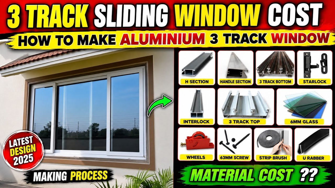 How To Make Aluminium 3 Track Window || Aluminium Window Material List ...