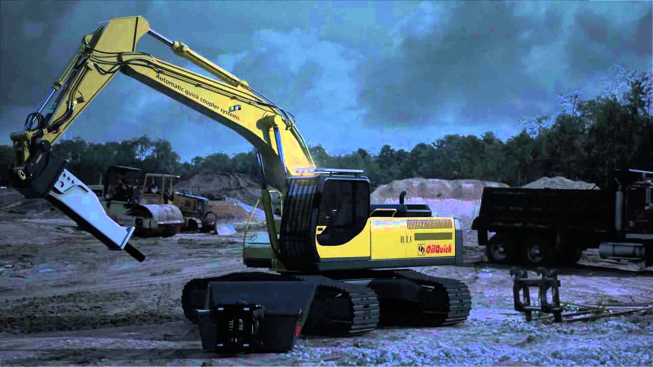 3D Excavator animation with OilQuick quick coupler. Night - YouTube