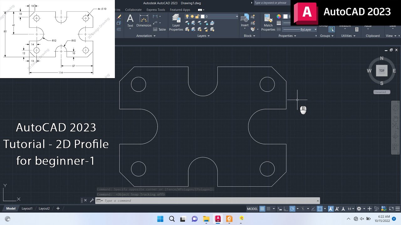 AutoCAD 2023 Tutorial - 2D Profile for beginner EP.1 #autocad - YouTube