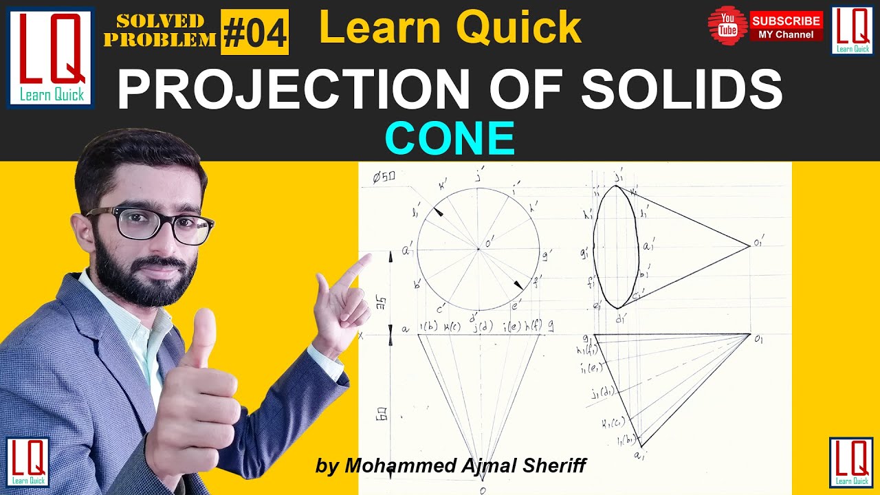 Projection of Solids | Cone resting on its generator | Engineering ...