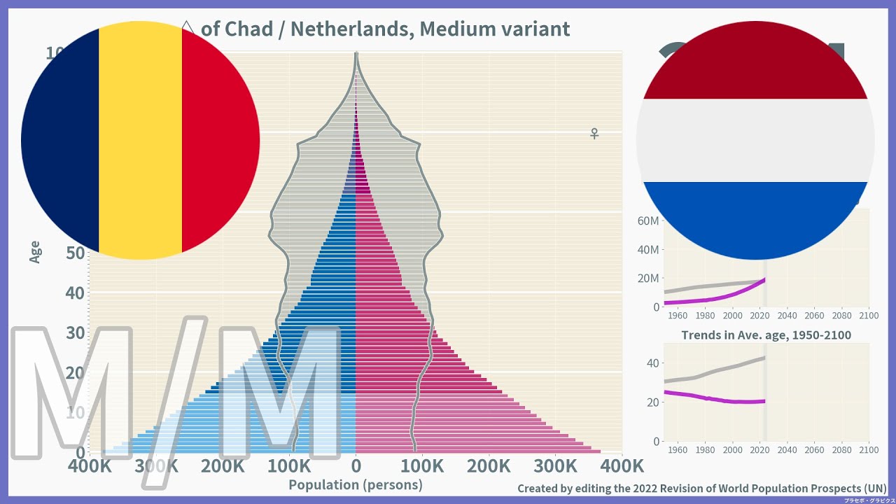 [🇹🇩Chad vs 🇳🇱Netherlands] Comparison of Population Pyramids (1950-2100 ...
