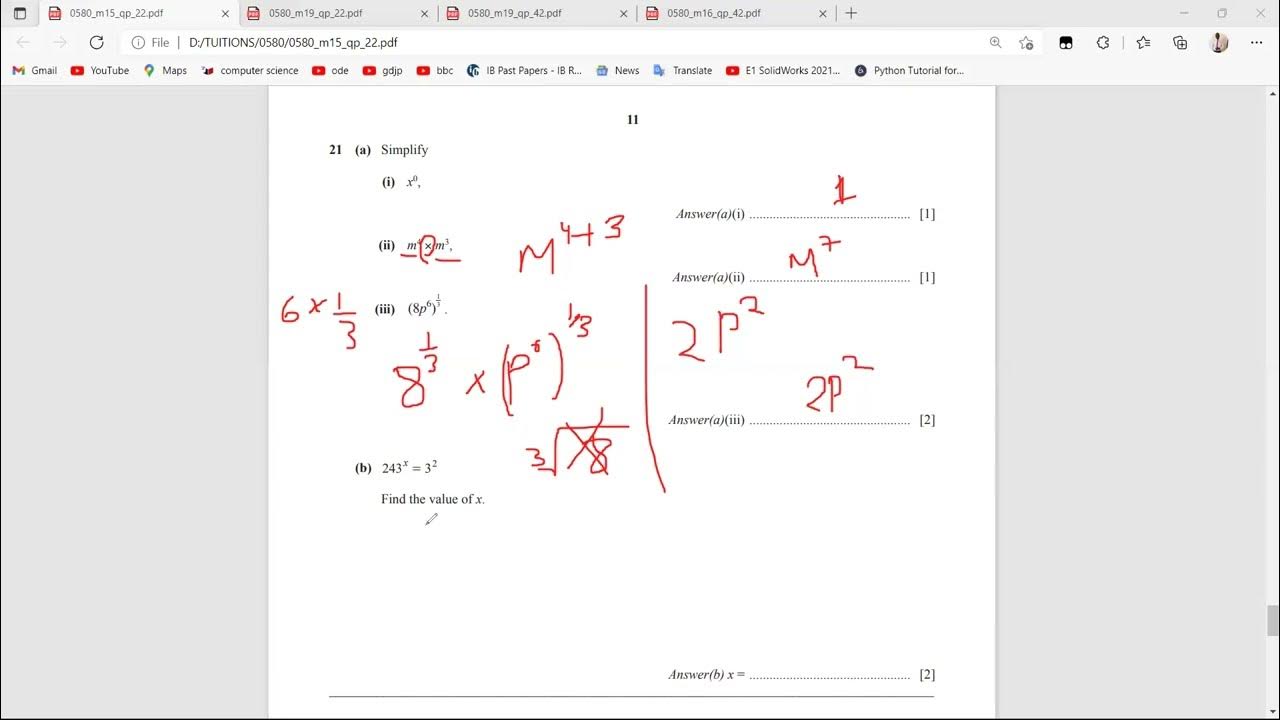 Indices 3 - IGCSE exam style questions - YouTube