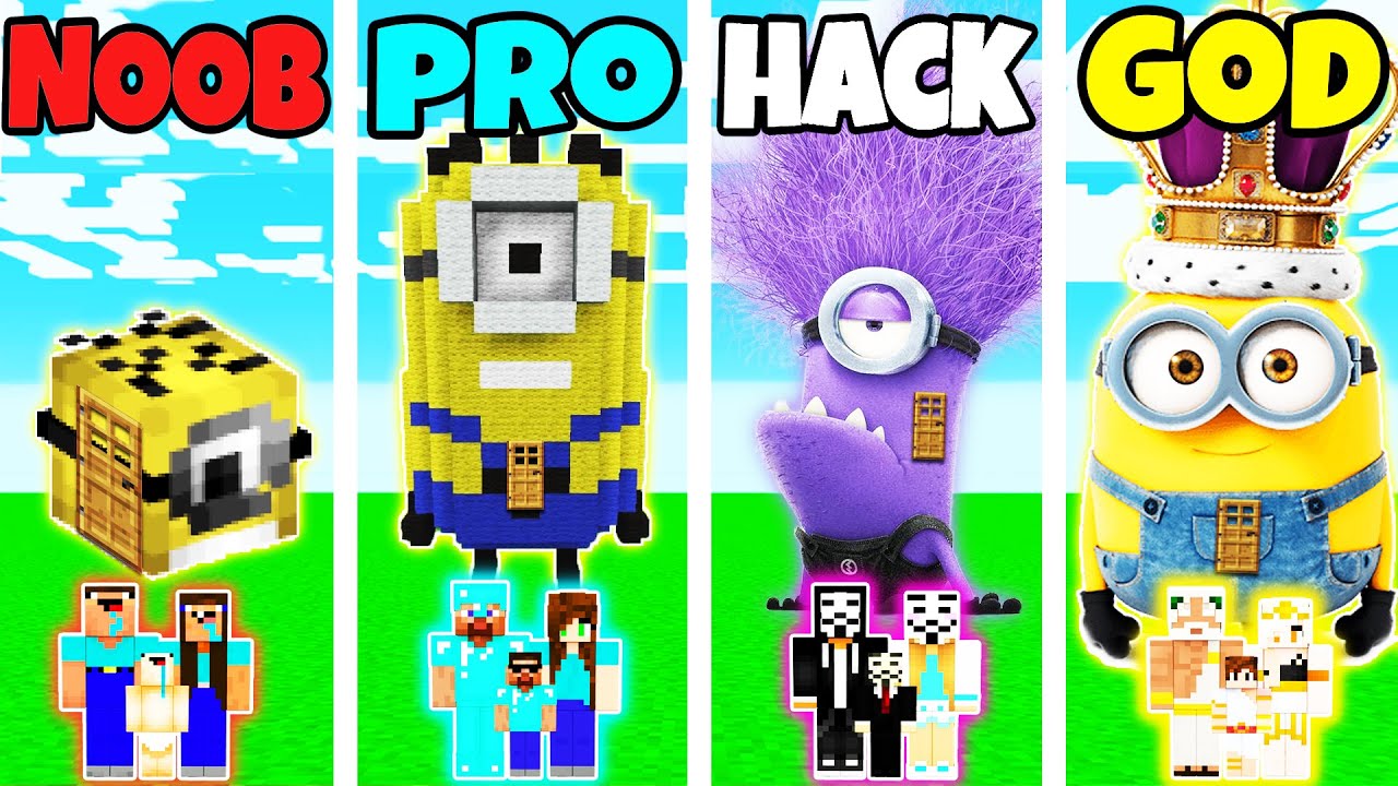 Minecraft: FAMILY BIG MINION HOUSE BUILD CHALLENGE - NOOB vs PRO vs ...