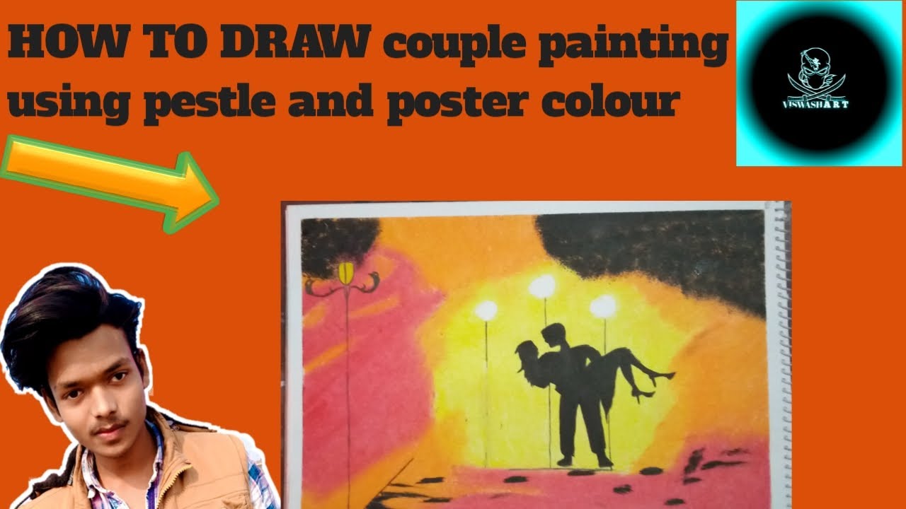 How to draw couple painting using pestel and poster colour - YouTube