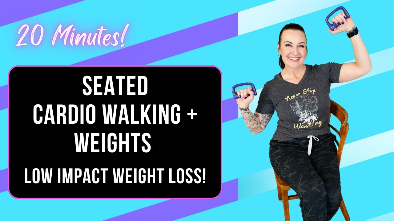 SEATED WALKING & WEIGHTS: 20 Minute At Home Chair Cardio Workout ...