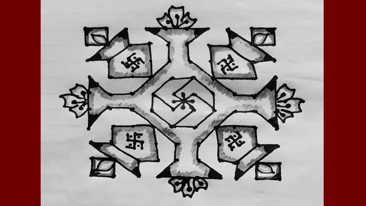 10*10 dots beautiful deep rangoli|| easy simple kolam rangoli - YouTube