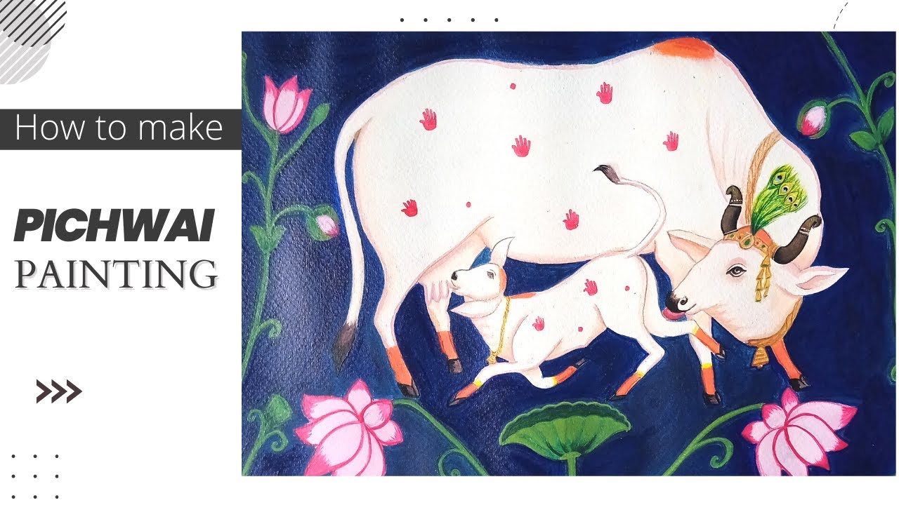 Pichwai painting of Holy Cow and Lotus / Cow with calf Pichwai Art ...
