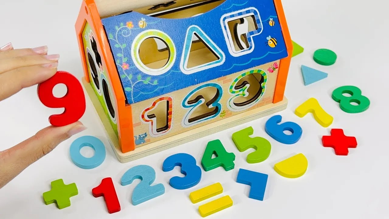 Learn Shapes and Numbers with Wooden House Educational Toys | Preschool ...