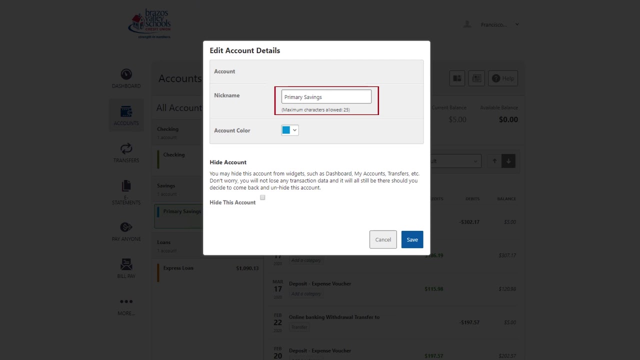 BVSCU Online Banking - View Balances and History - YouTube