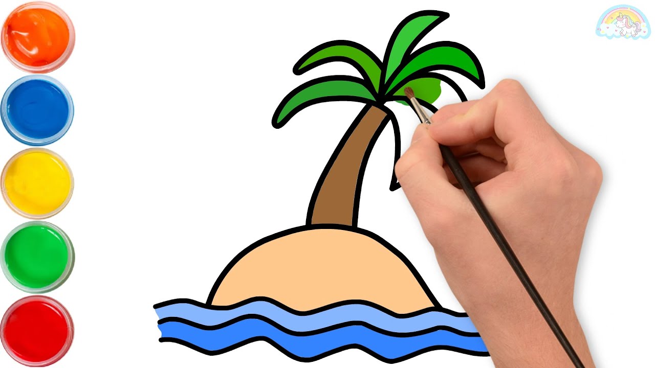 How to draw and color an island for kids easy and step by step? 😍🌹 ...