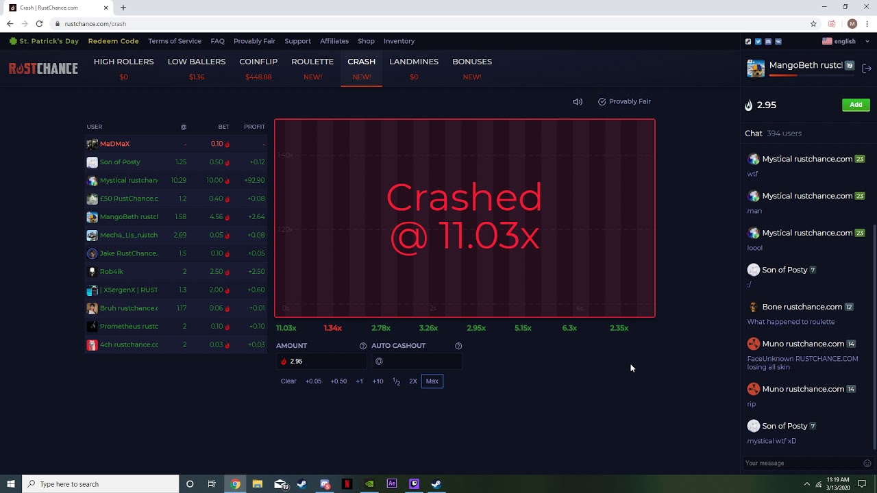 Quick profit on Rustchance Crash - YouTube