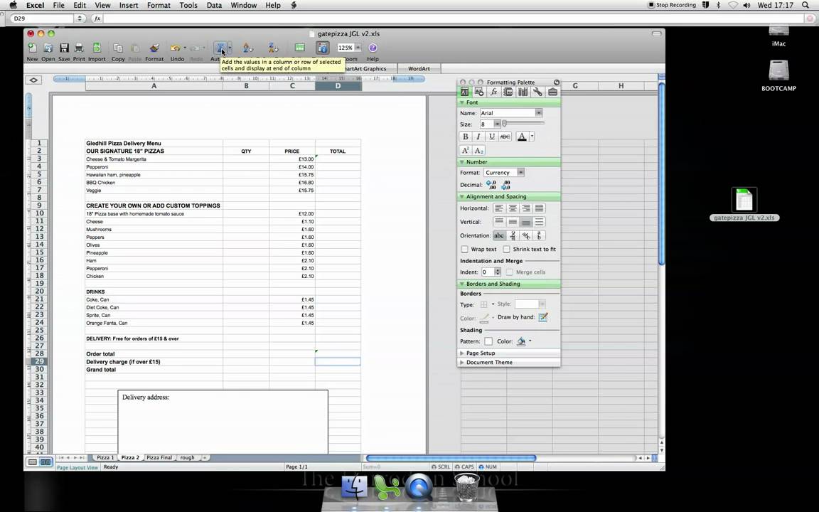 Excel Mac 2008 How To Use Sum Function Youtube