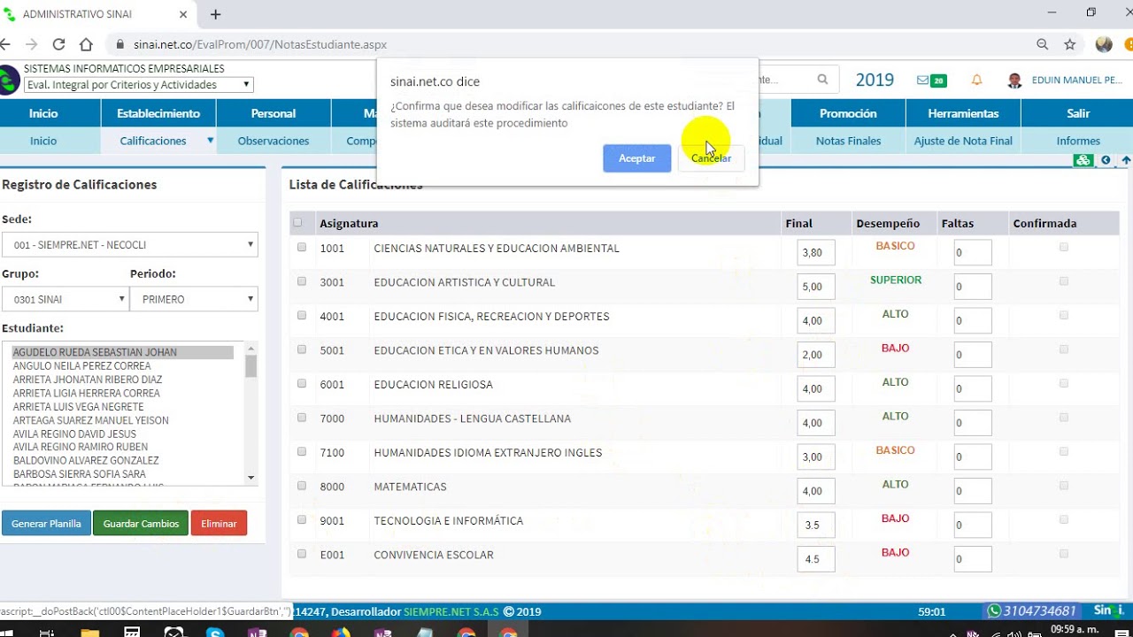 MODIFICAR CALIFICACIONES INDIVIDUALES - YouTube