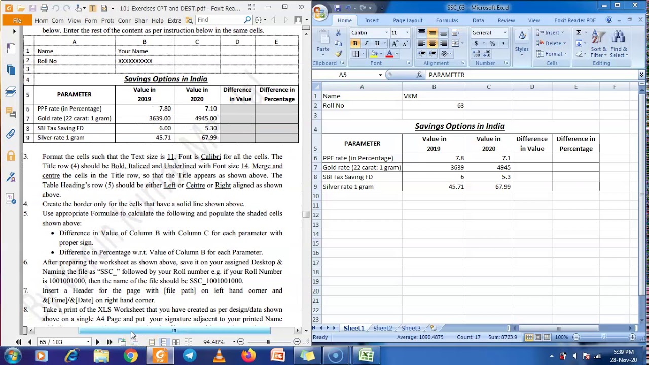 SSC CPT Excel Exercise 5 (PDF Ex 63): - YouTube